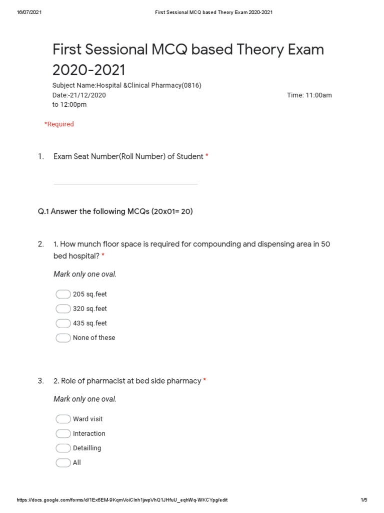 HCP First Sessional Exam 2020-2021 - Google Forms | PDF | Pharmacy ...