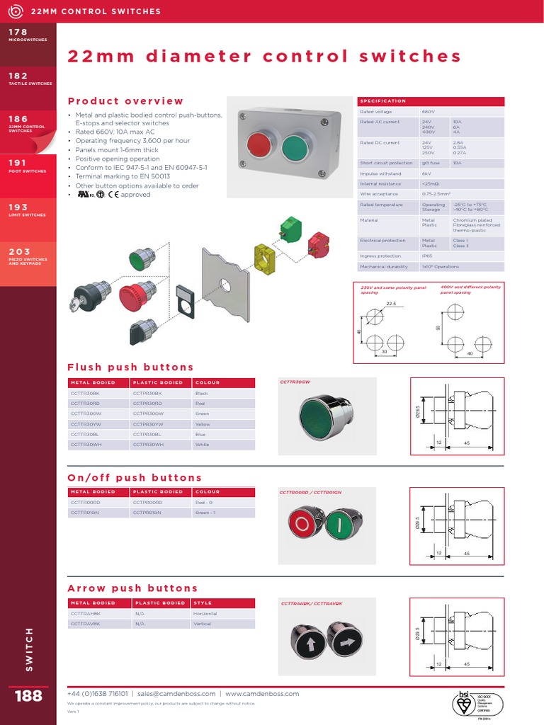 22mm Control Switches - Series - D | PDF | Switch | Mains Electricity