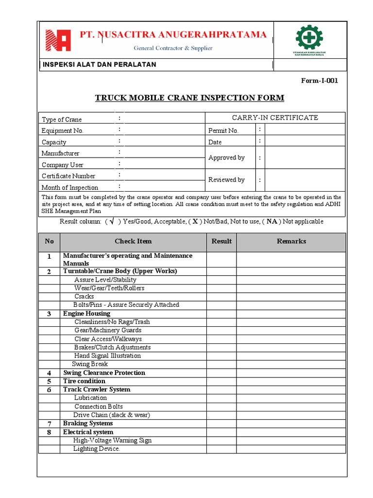 Crane Carry - in Inspection | PDF | Crane (Machine) | Manufactured Goods