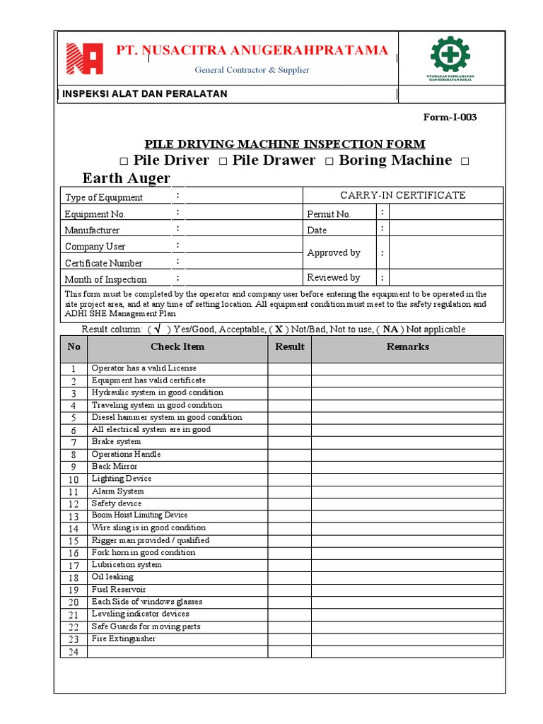 Pile Driving Machine Inspection | PDF | Manufactured Goods | Equipment