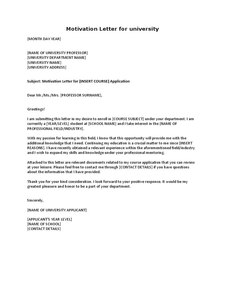 Motivation Letter For University | PDF