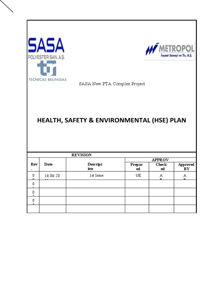 Health, Safety & Environmental (Hse) Plan: SASA New PTA Complex Project | PDF | Risk ...