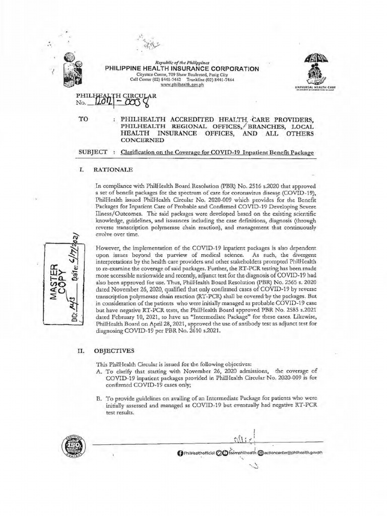 2021 PhilHealth Circular On COVID-19 Benefit Packages | PDF | Pneumonia ...