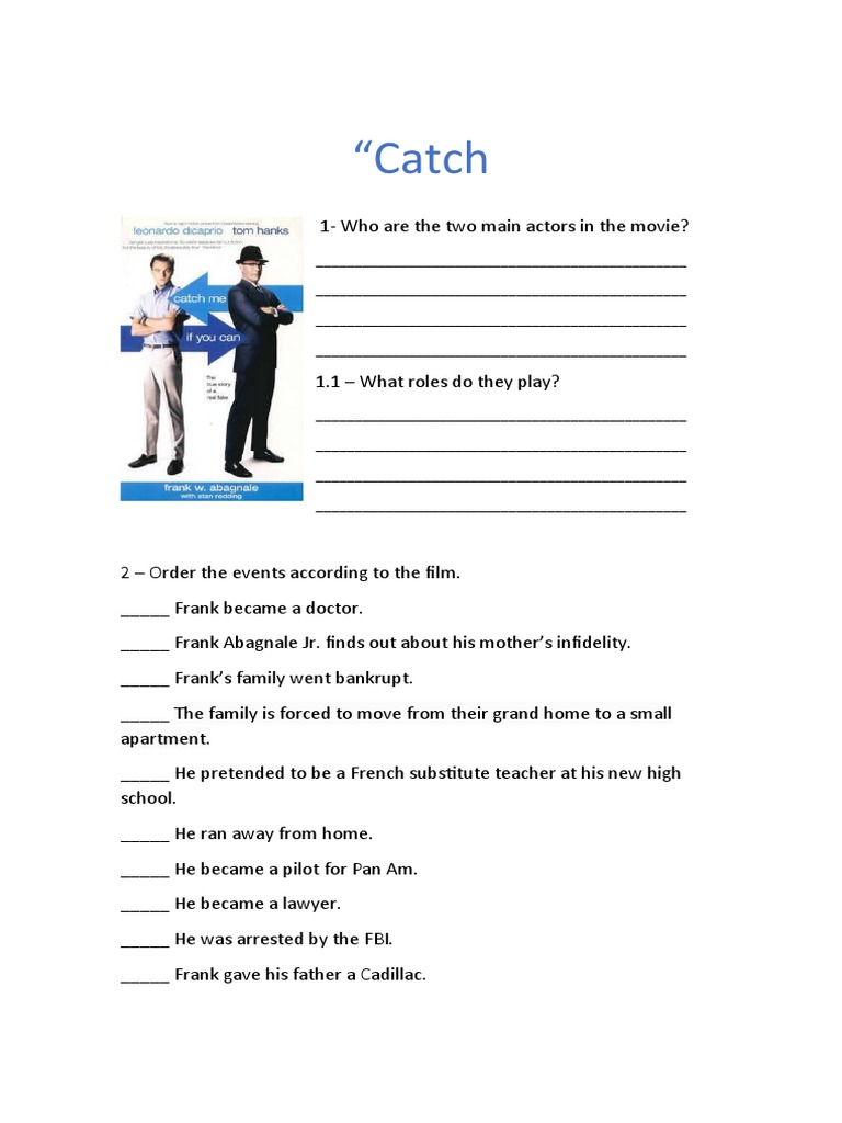 Catch Me If You Can Movie Worksheet Video Movie Activities - 132998 | PDF