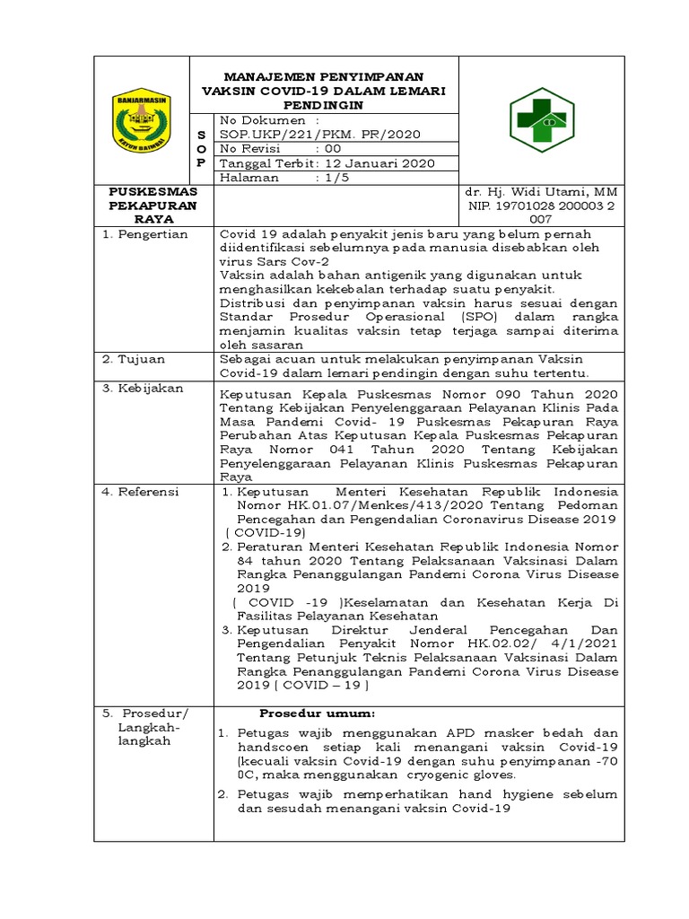 Sop Penyimpanan Vaksin Covid 19 | PDF | Sains & Matematika