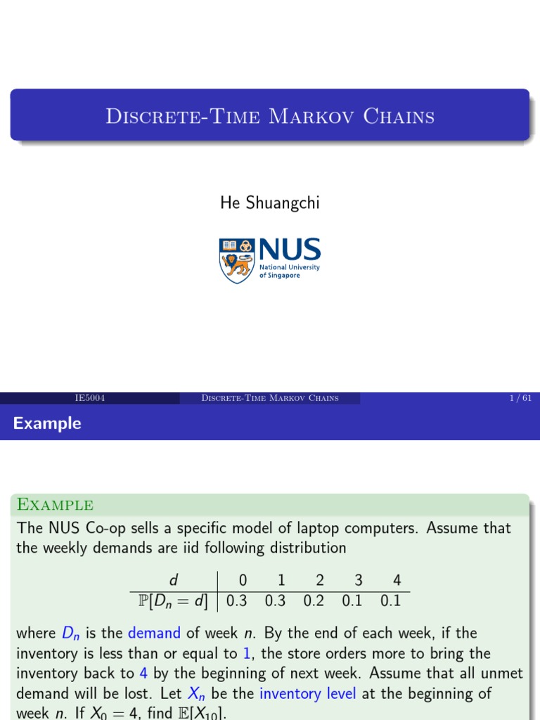 Discrete-Time Markov Chains: He Shuangchi | PDF | Markov Chain | Stochastic Process