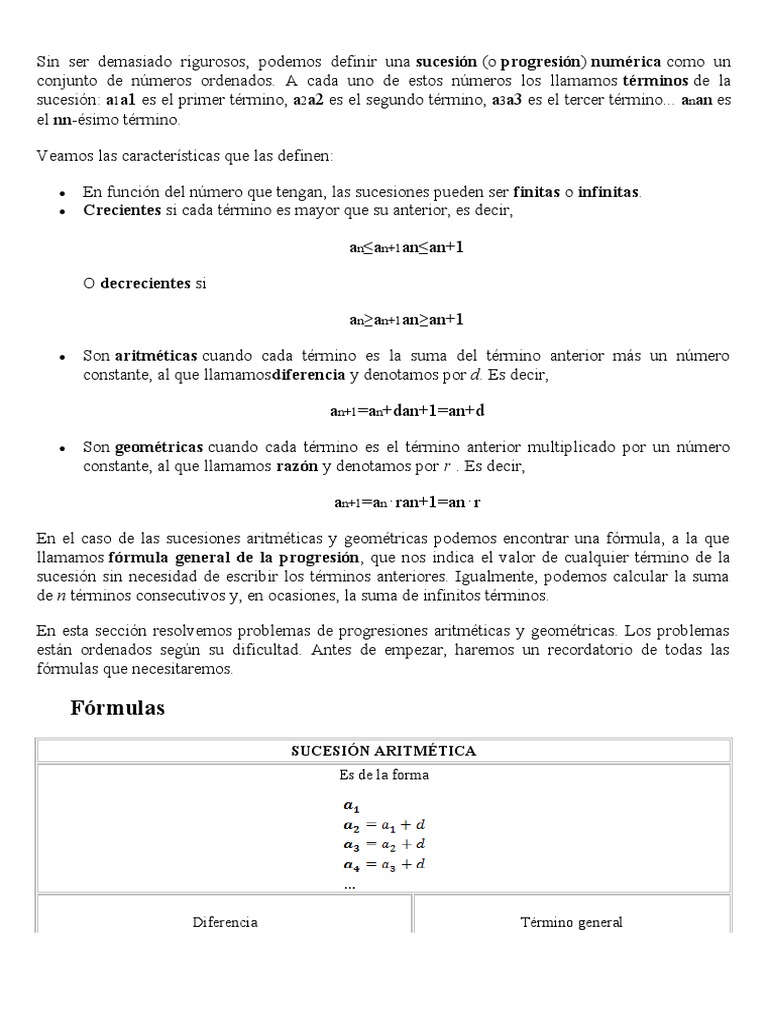 Teoria Progresiones Sucesiones | PDF | Secuencia | Conceptos matemáticos