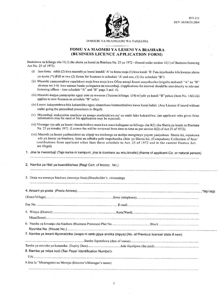Business Licence Application Form | PDF