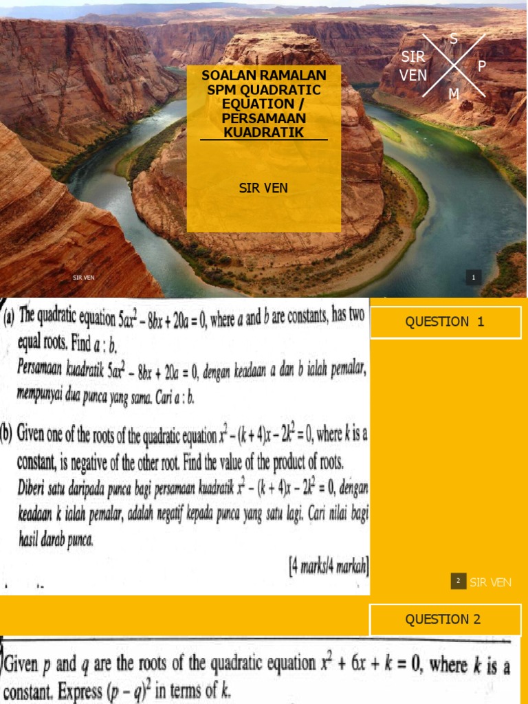 Soalan Ramalan SPM Quadratic Equation | PDF