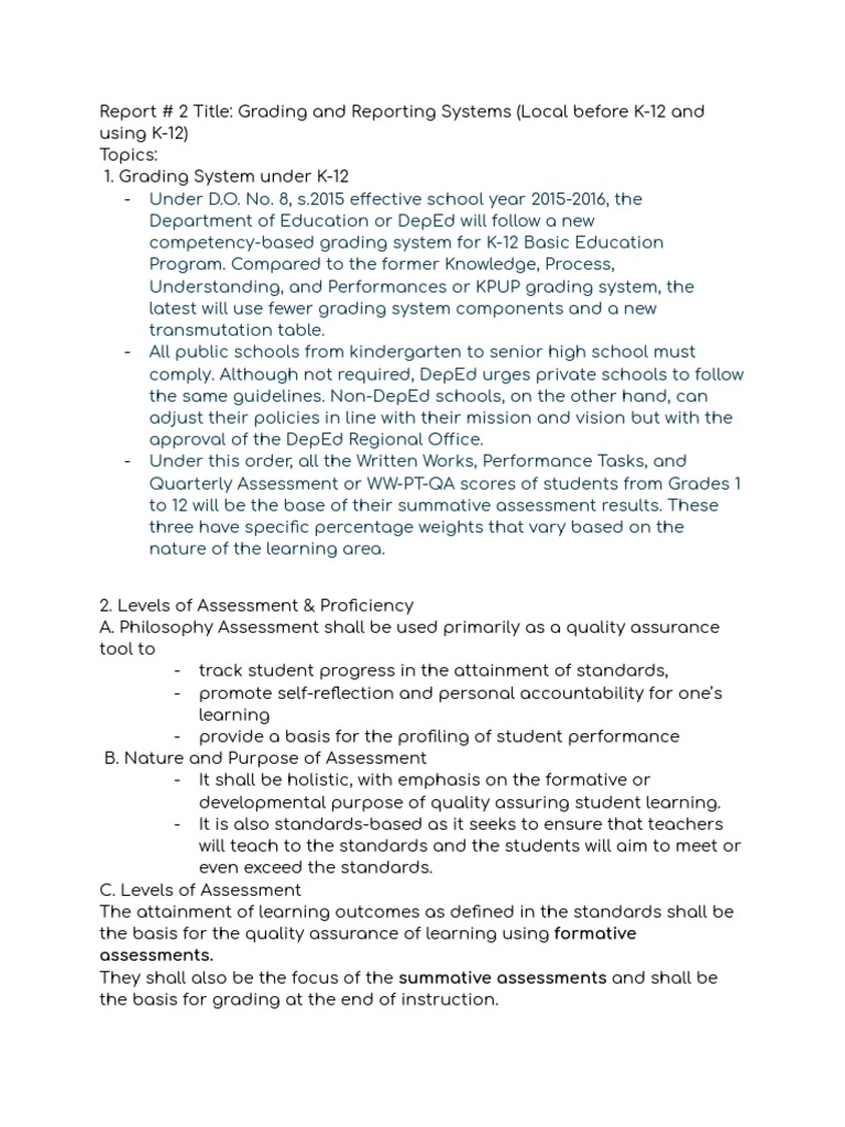 Grading And Reporting Systems Pdf Educational Assessment