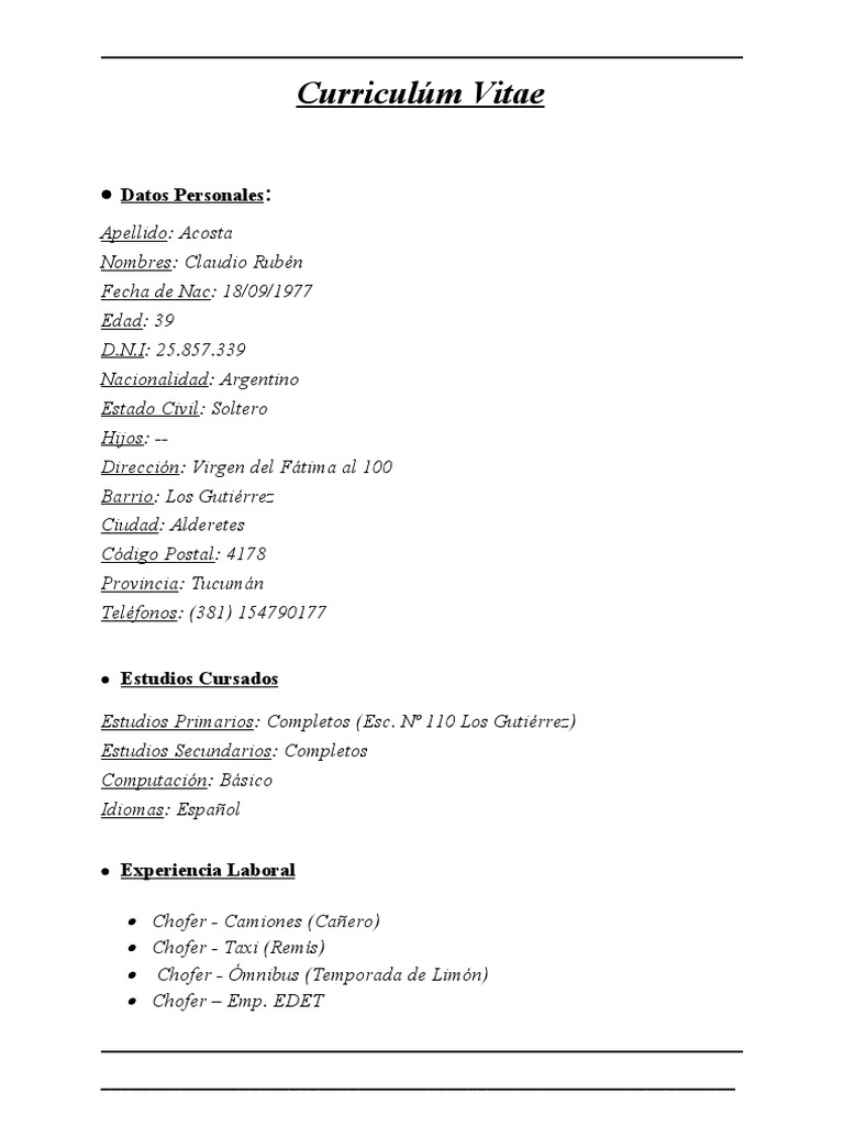 ## Curriculúm Vitae - Acosta Claudio | PDF