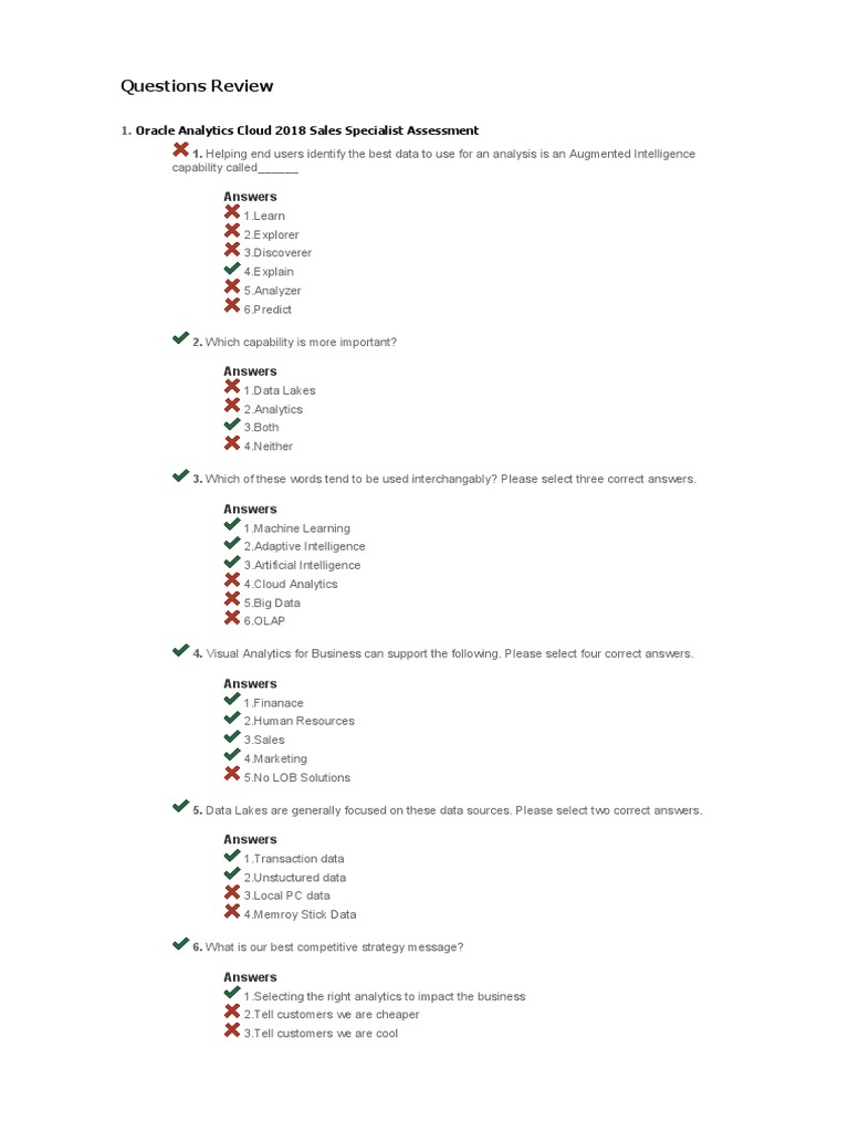 Oracle Analytics Cloud 2018 Sales Specialist Pdf Analytics Cloud Computing