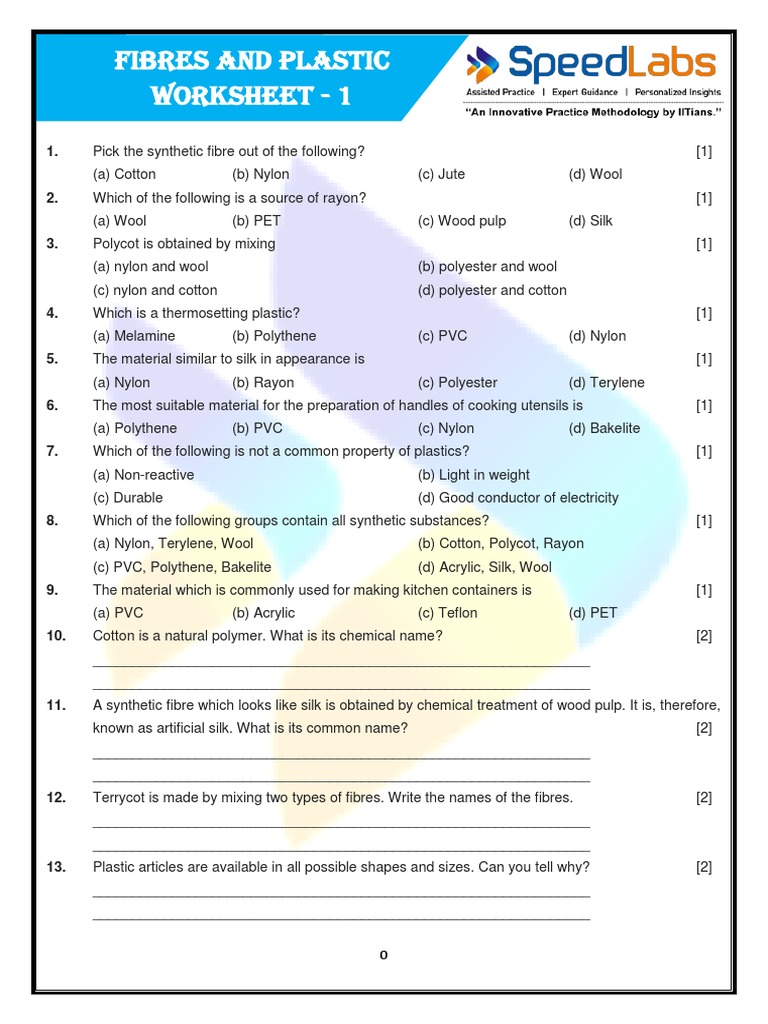 Fibres and Plastic Worksheet - 1 | PDF | Plastic | Thermoplastic