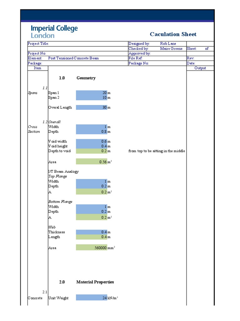Caculation Sheet: 1.0 Geometry | PDF