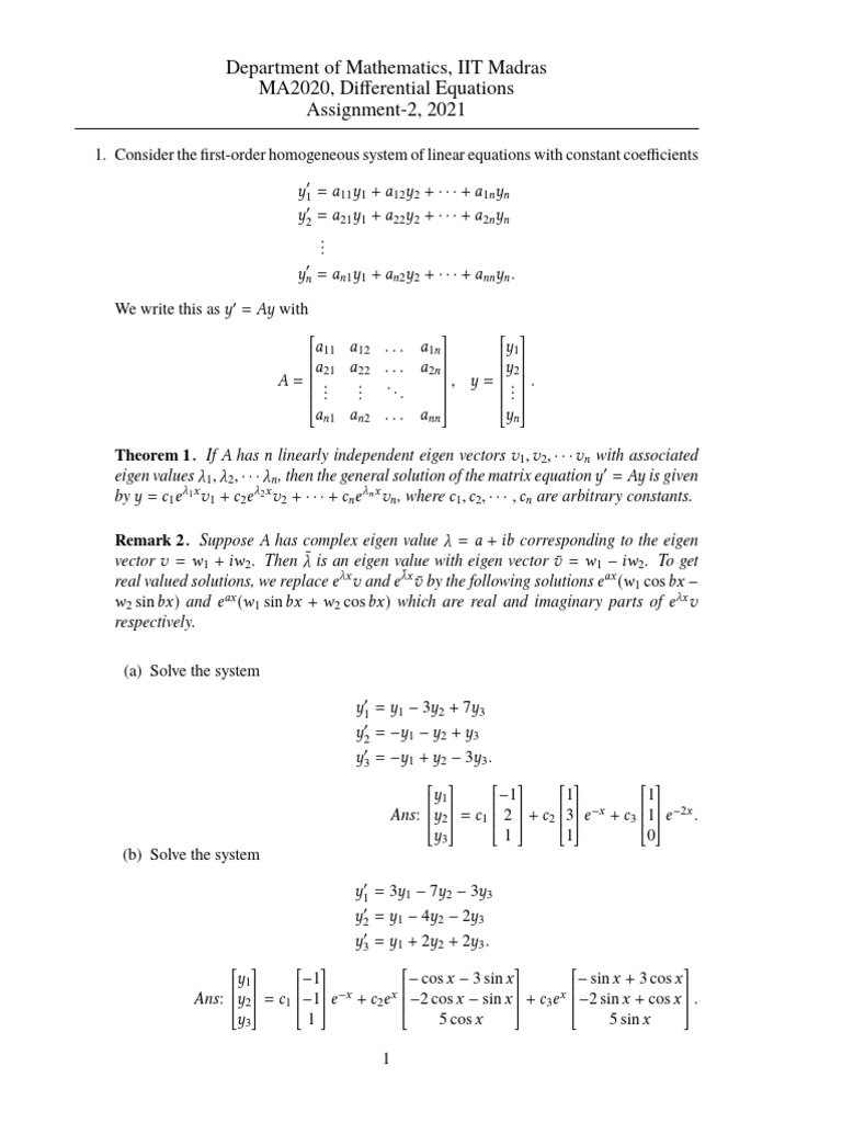 2021 Assignment 2 | PDF | Eigenvalues And Eigenvectors | Ordinary Differential Equation
