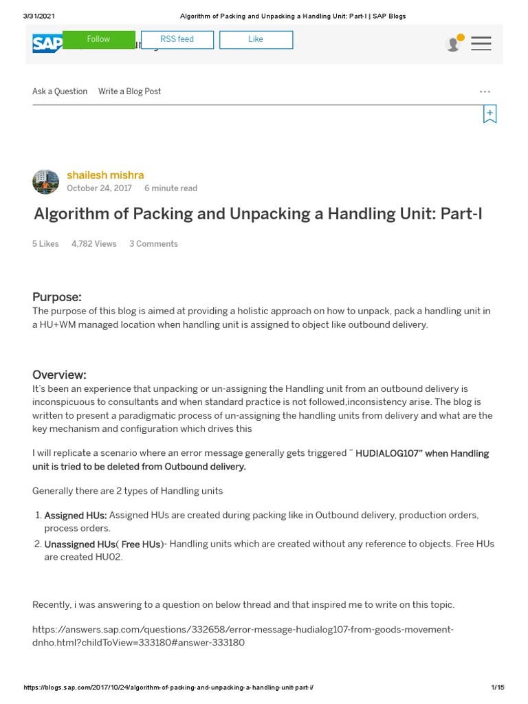 Algorithm Of Packing And Unpacking A Handling Unit Part I Sap Blogs