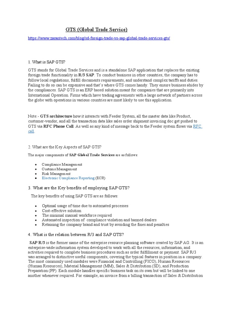 GTS (Global Trade Service) : 1. What Is SAP GTS? | PDF | Enterprise ...