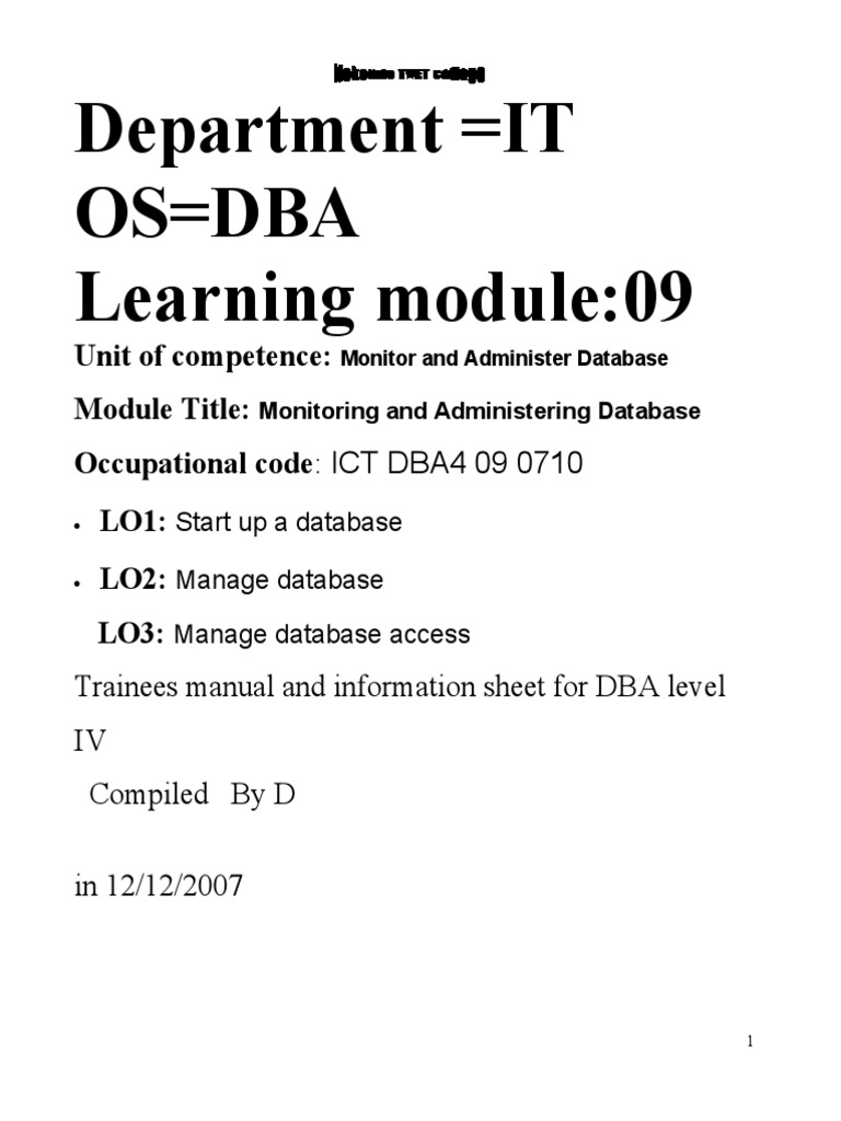 Monitor and Administer Database | PDF | Databases | Libraries Monitor and Administer Database | PDF | Databases | Libraries