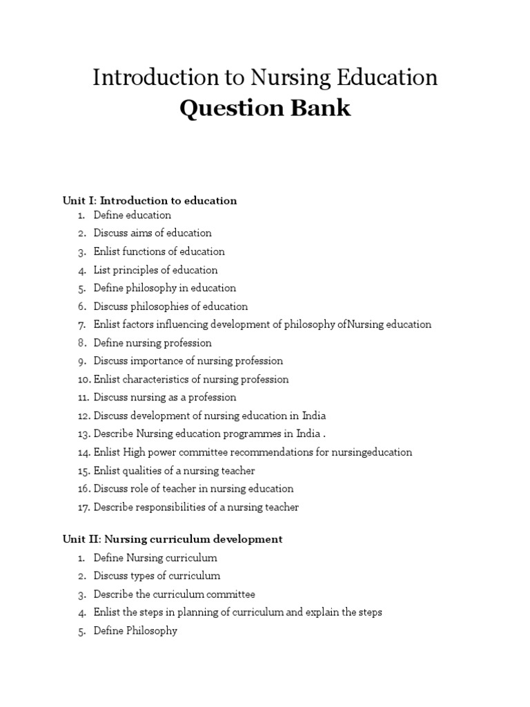 Introduction To Nursing Education: Question Bank | PDF | Teachers | Nursing
