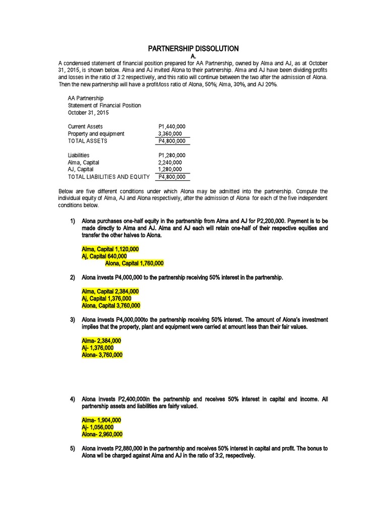 PROBLEMS IN PARTNERSHIP DISSOLUTION Answers | PDF | Partnership | Interest