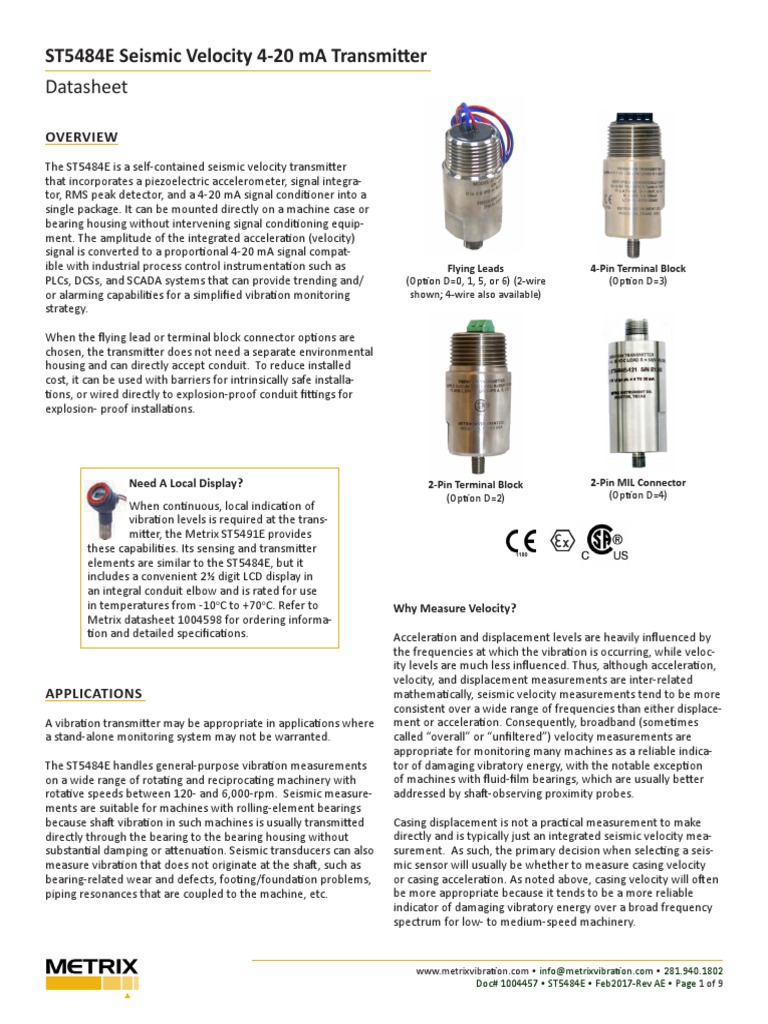 ST5484E Seismic Velocity 4-20 Ma Transmitter | PDF | Electronic Filter ...