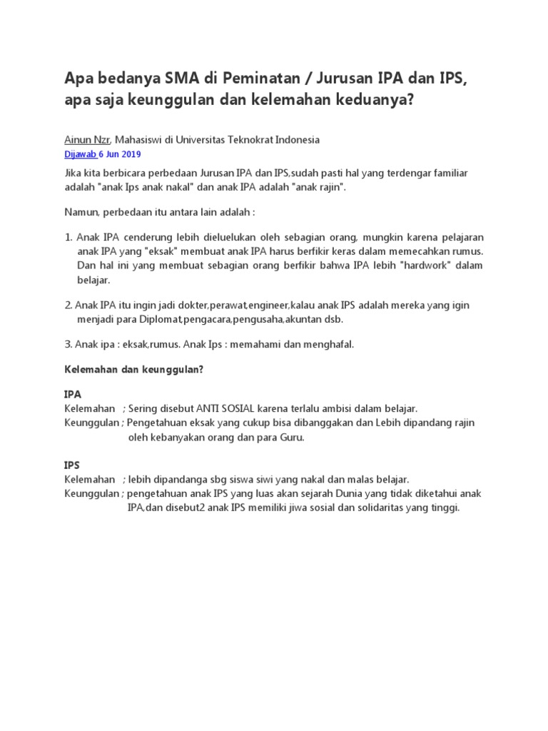 2.bedanya SMA Di Jurusan IPA Dan IPS | PDF