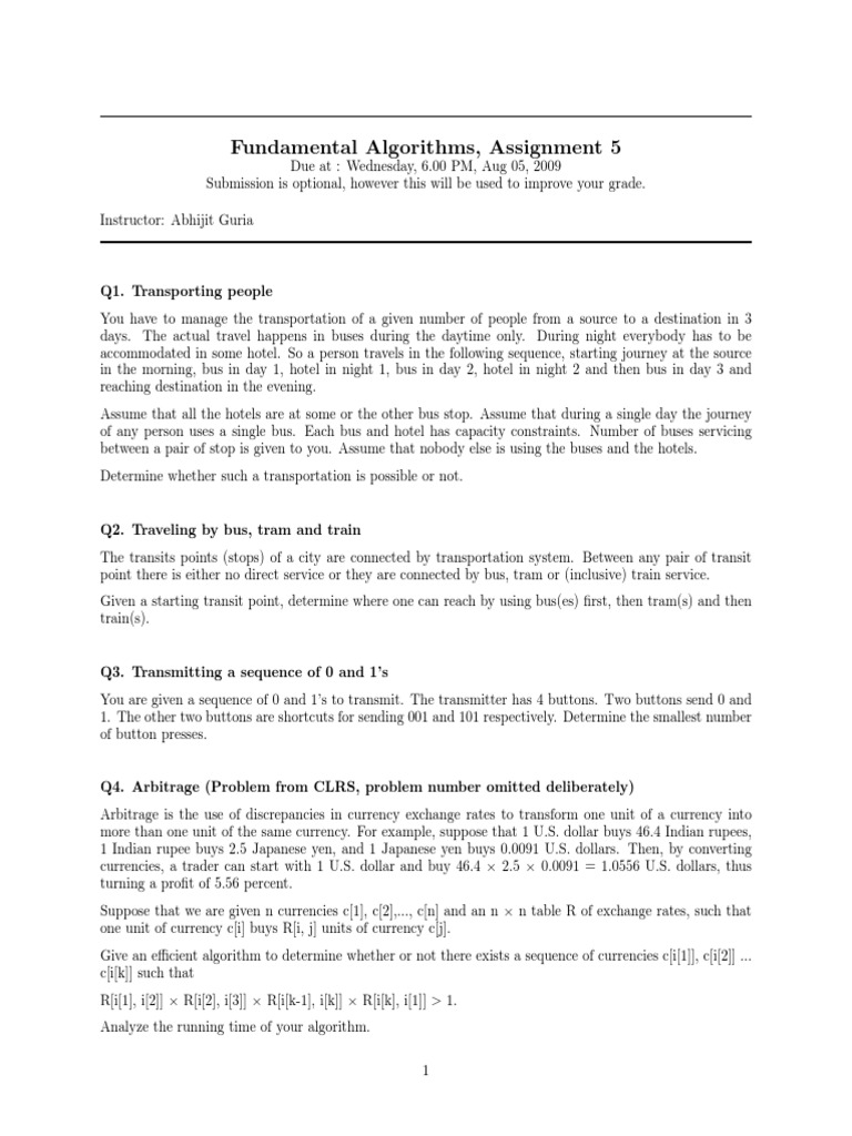 Fundamental Algorithms, Assignment 5 | PDF | Bus | Applied Mathematics