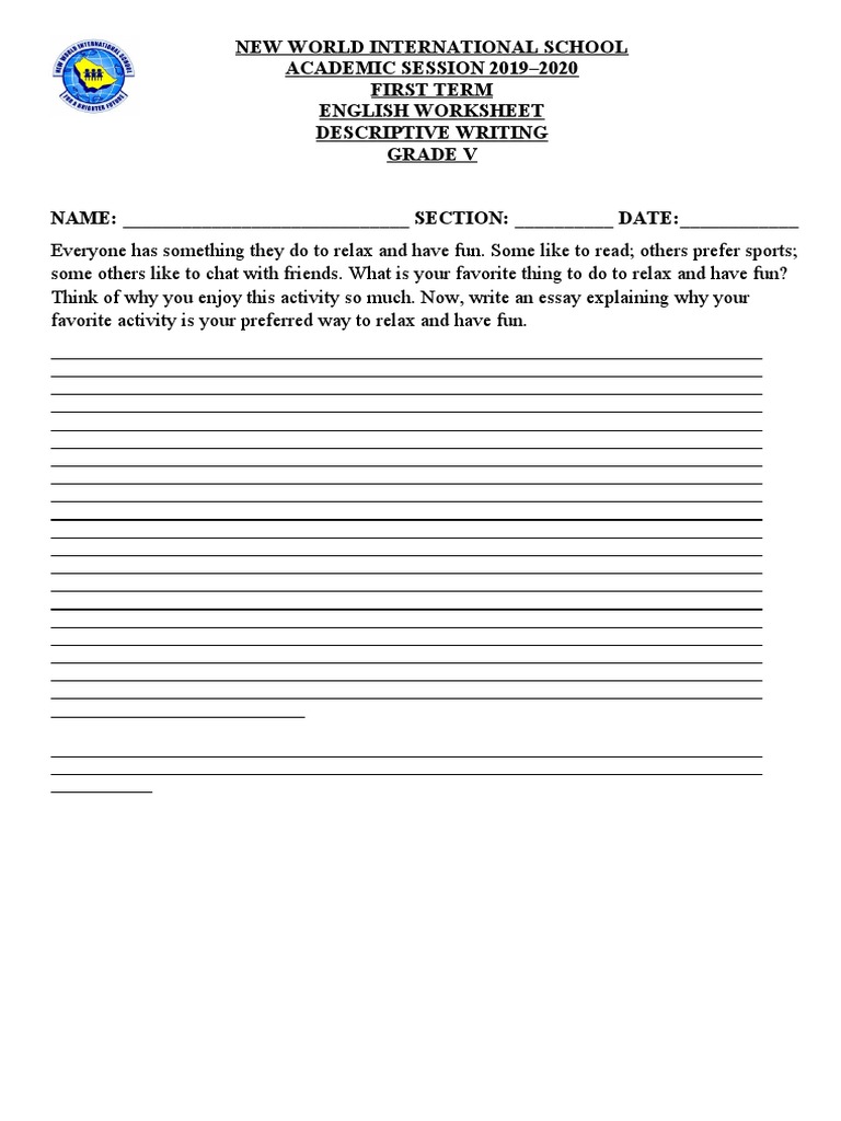 Grade 5 Descriptive Writing Worksheet | PDF