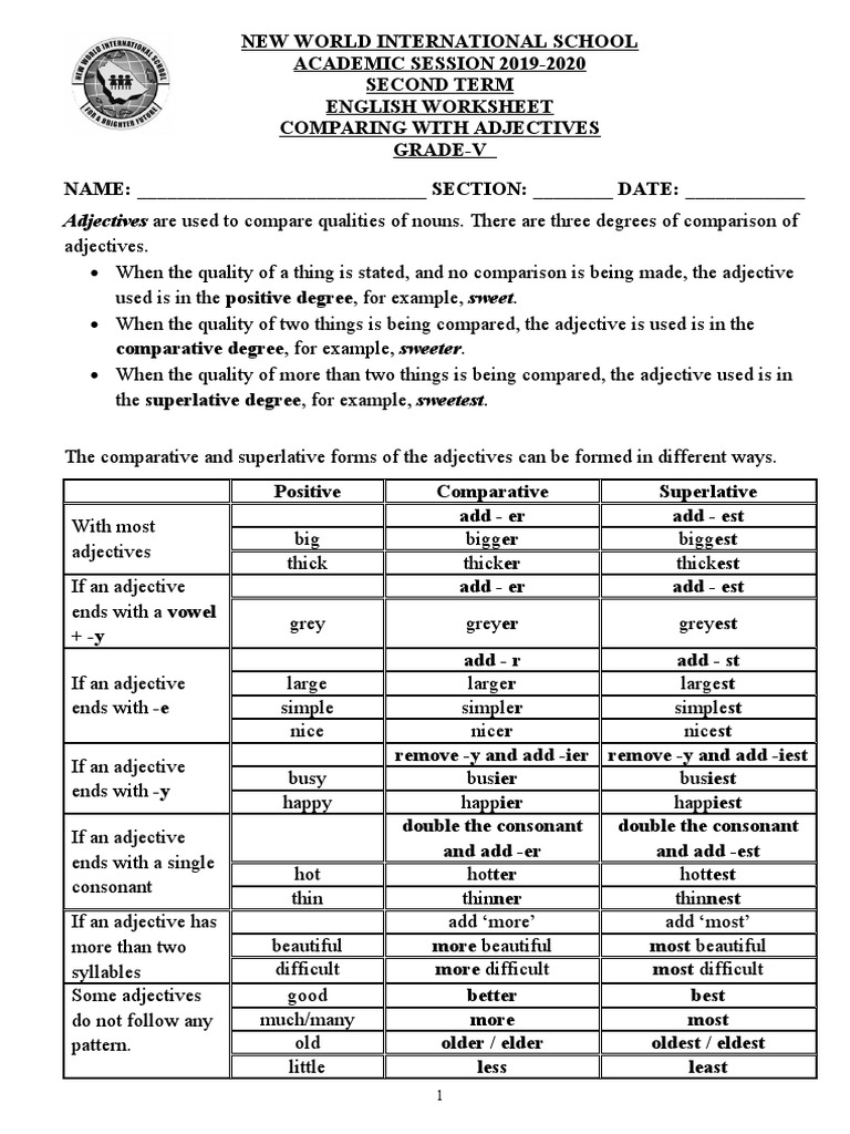 Gr.5 English Worksheet-Comparing With Adjectives | PDF | Adjective ...