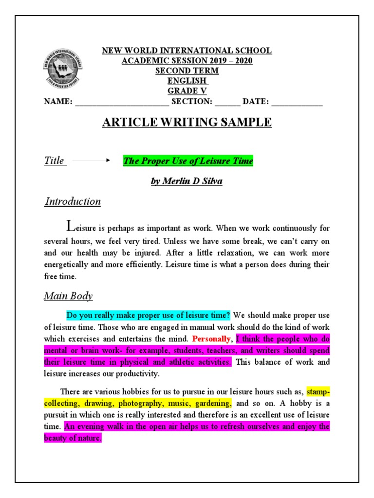 Article Writing Sample: Title | PDF