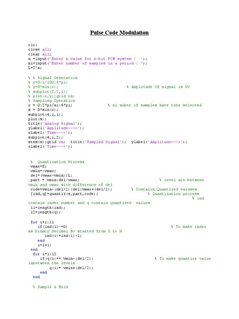 An Analysis Of Pulse Code Modulation Simulating Signal Sampling Quantization Encoding And