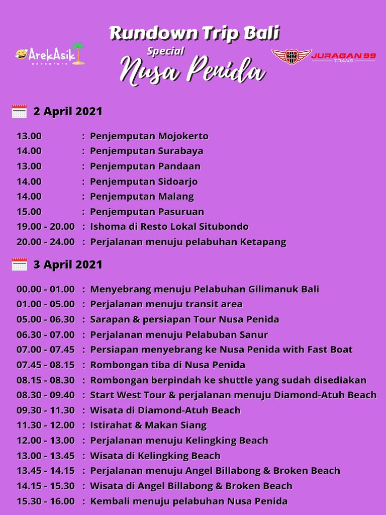 Rundown Open Trip Bali Nusapenida | PDF