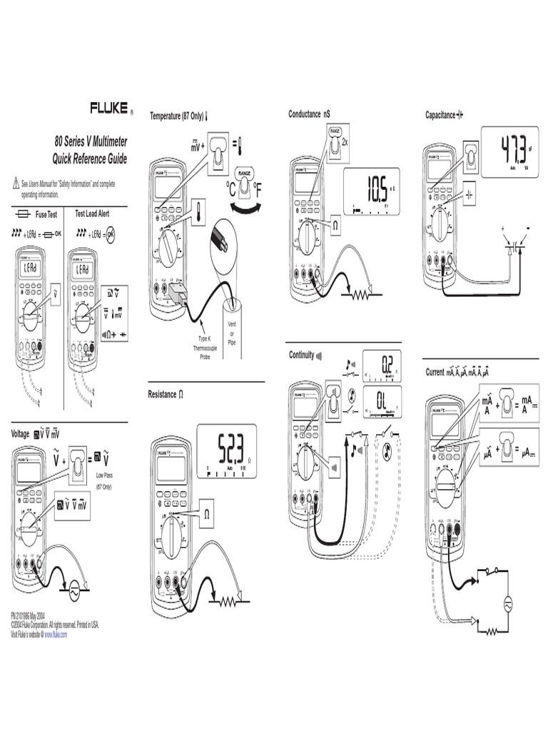 11x17 Fluke 80 Series V DMMs Quick Reference Guide | PDF | Electricity ...