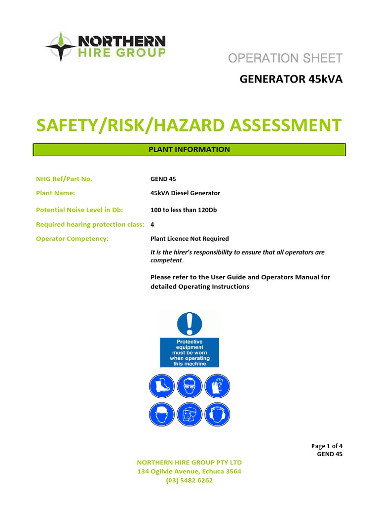 45kVA Generator Risk Assessment | PDF | Electric Generator | Personal ...