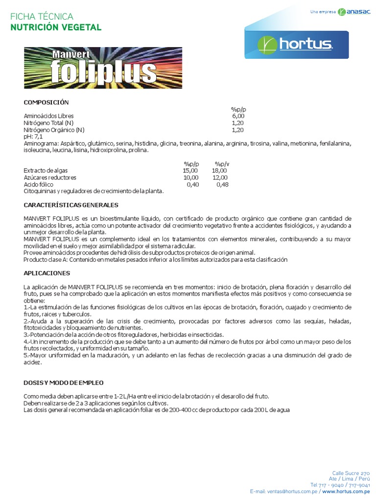 FichaTecnica - MANVERT FOLIPLUS | PDF | Aminoácidos | Biomoléculas