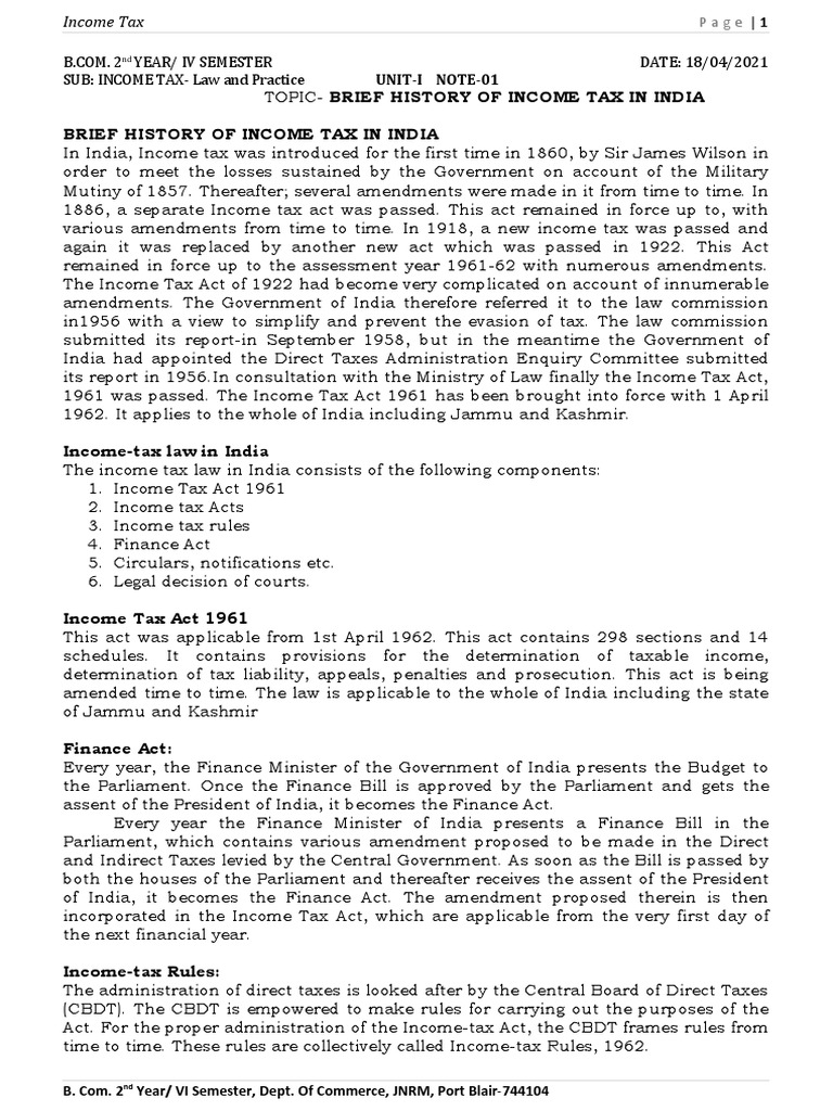 Note 01 History of Income Tax - 19.04.2021 | PDF | Supreme Courts ...