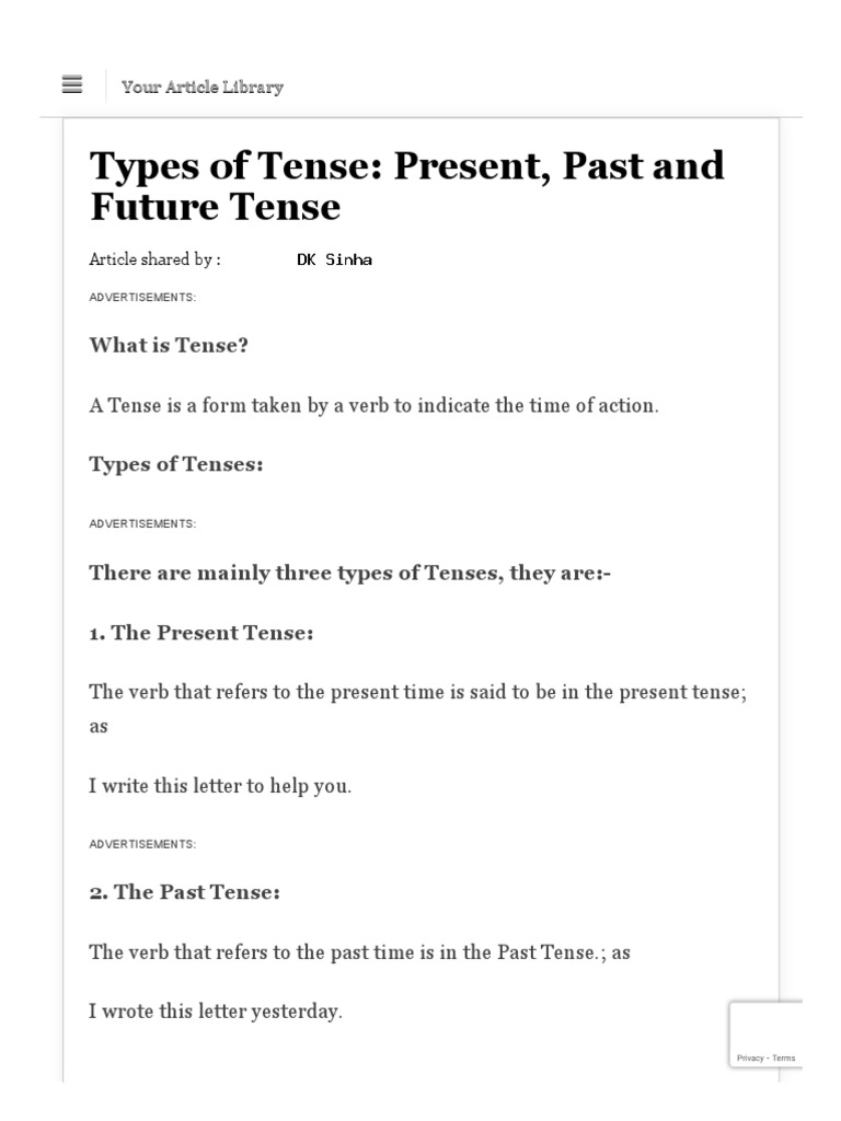 Types of Tense: Present, Past and Future Tense | PDF | Grammatical ...