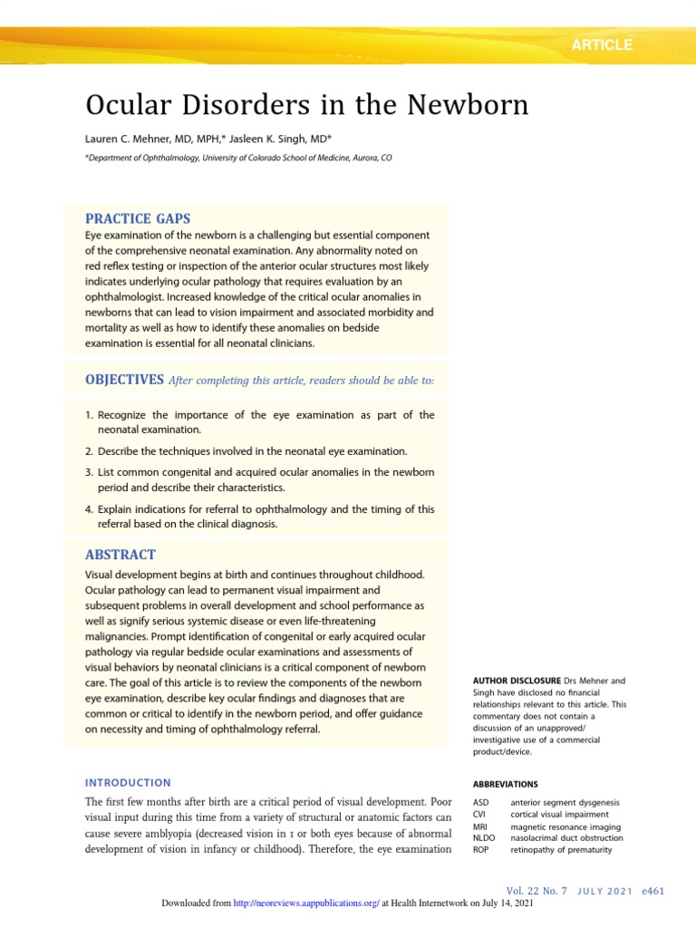 Ocular Disorders in The Newborn | PDF | Cornea | Human Eye