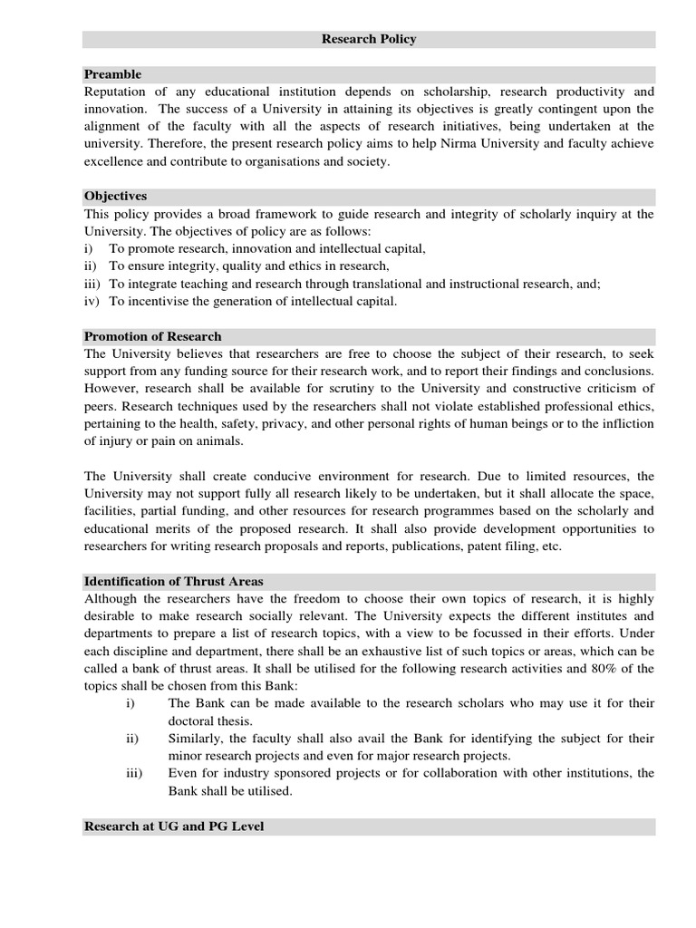 Nirma University Research Policy Overview | PDF | University ...