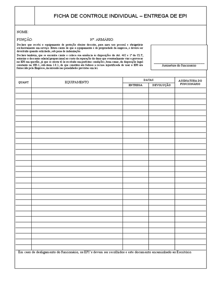 Ficha de Entrega de EPI - em Branco | PDF Ficha de Entrega de EPI - em Branco | PDF