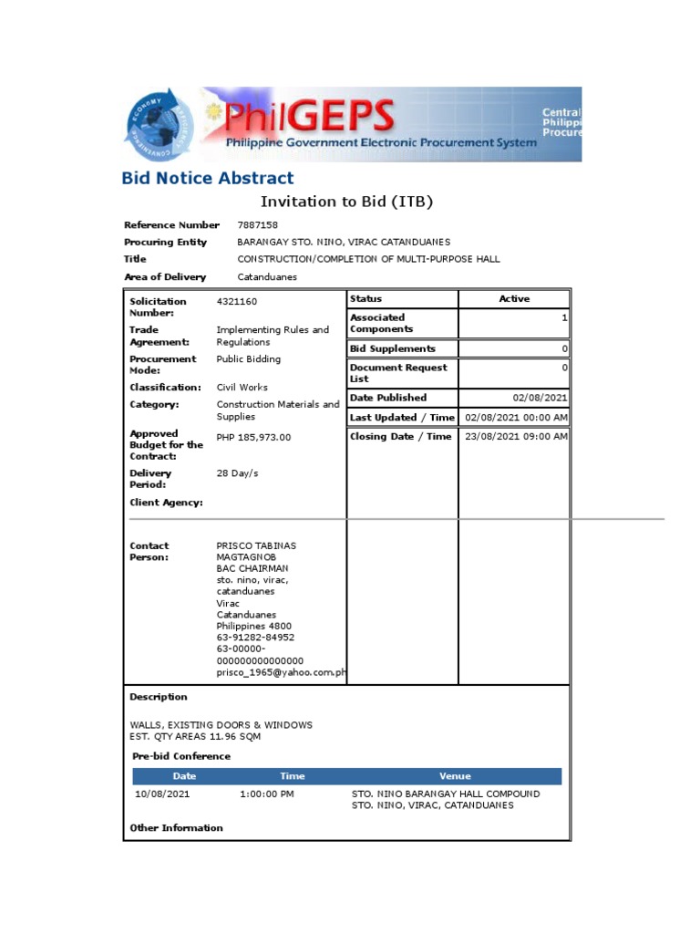 Bid Notice Abstract-Sto. Nino | PDF | Government | Business