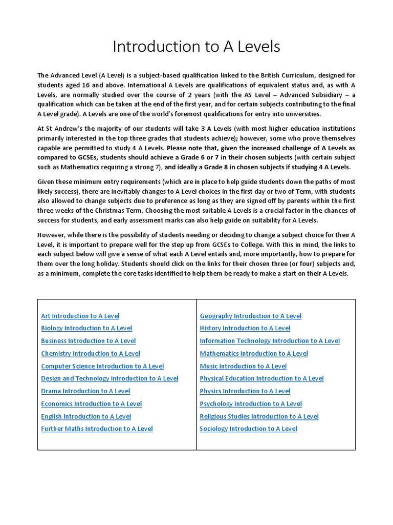 Introduction To A Levels | PDF