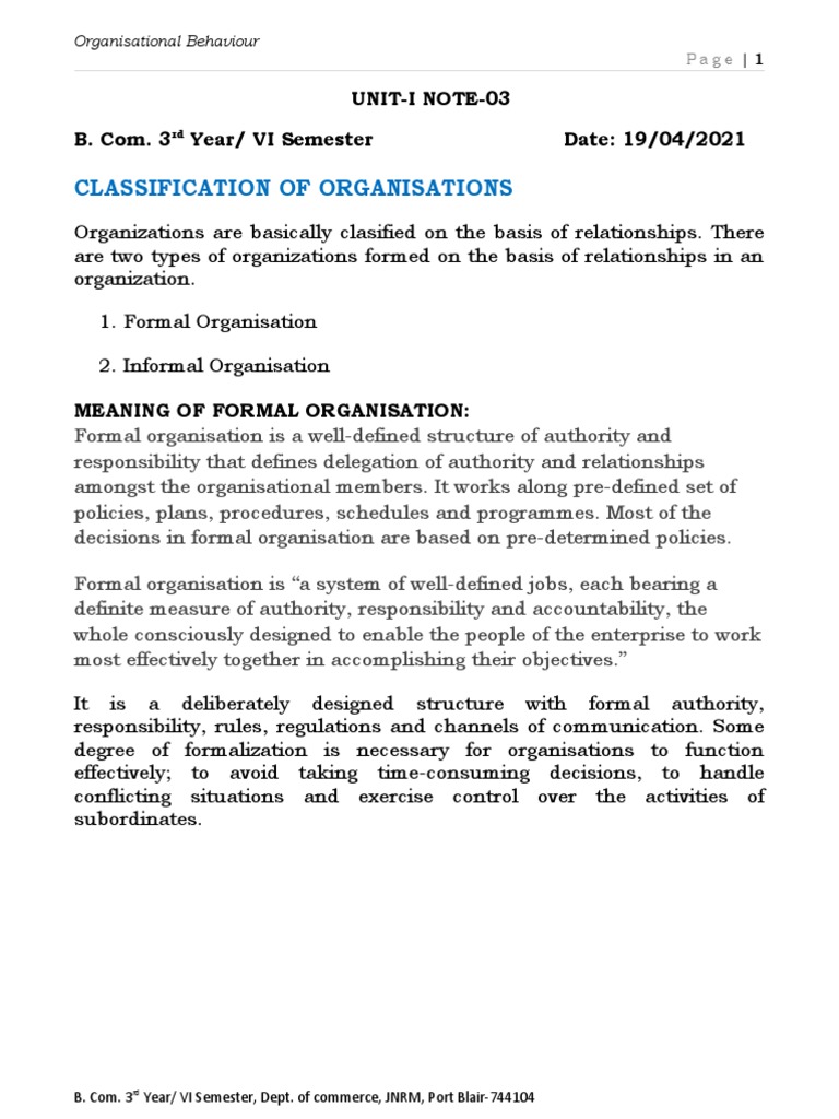 Note 03 - 19.04.2021 - Classification of Organisation | PDF ...