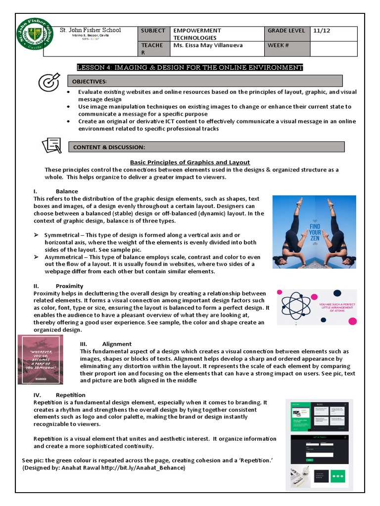 Lesson 4: Imaging & Design For The Online Environment: Objectives | PDF ...