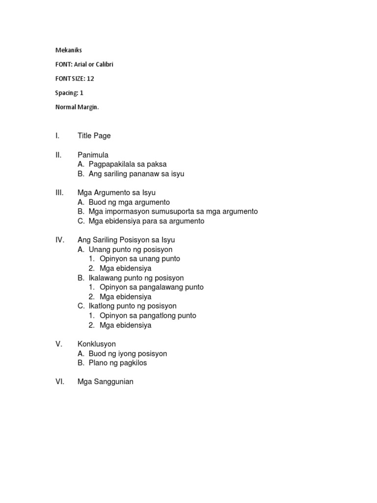 Position Paper Outline (Tagalog) | PDF