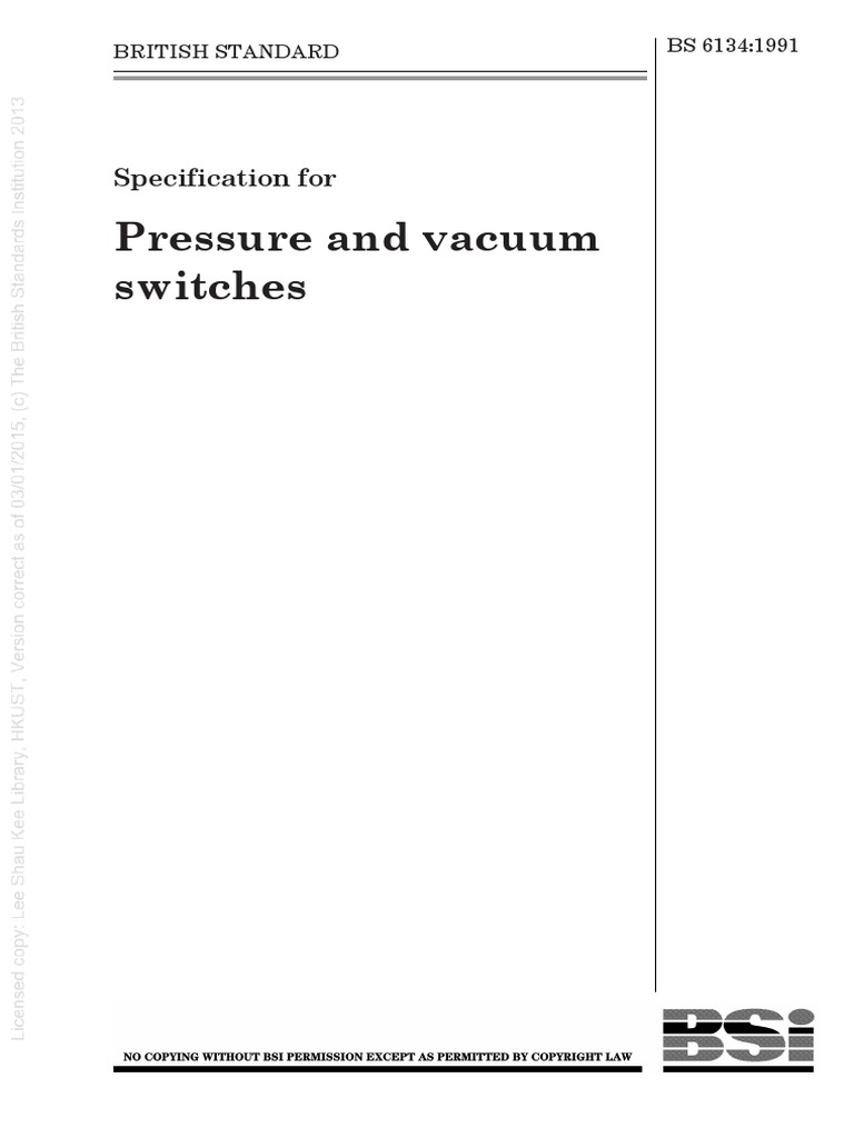 (BS 6134-1991) - Specification For Pressure and Vacuum Switches. | PDF ...