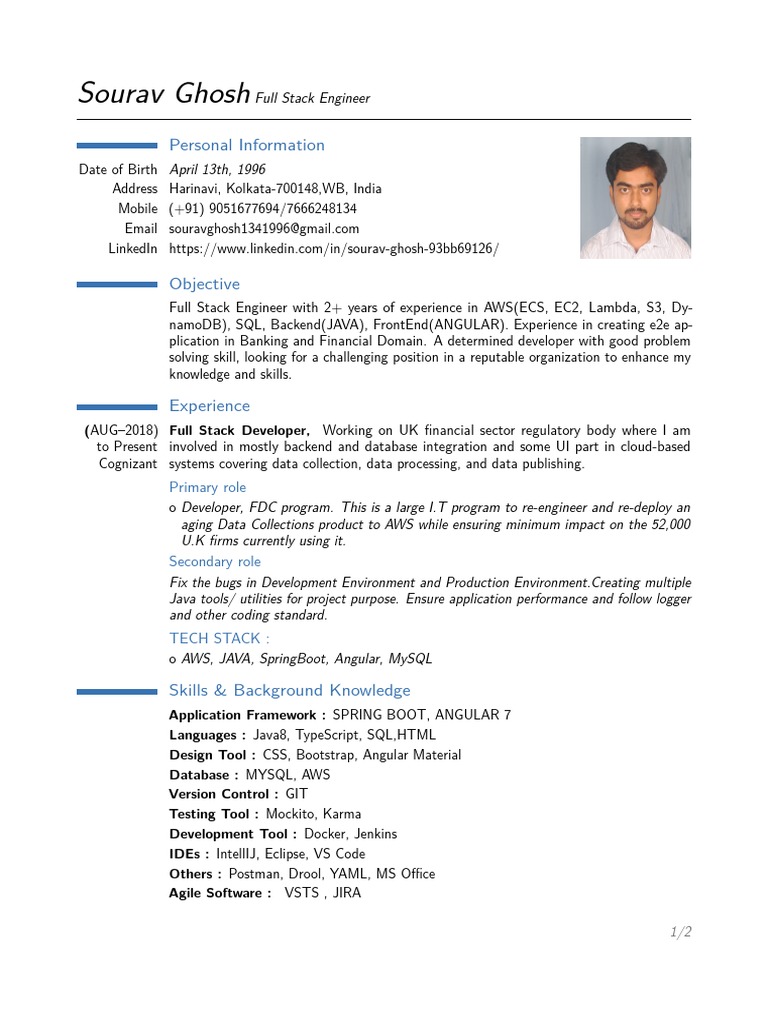 Full Stack Engineer Resume - Sourav Ghosh | PDF | Databases | Software