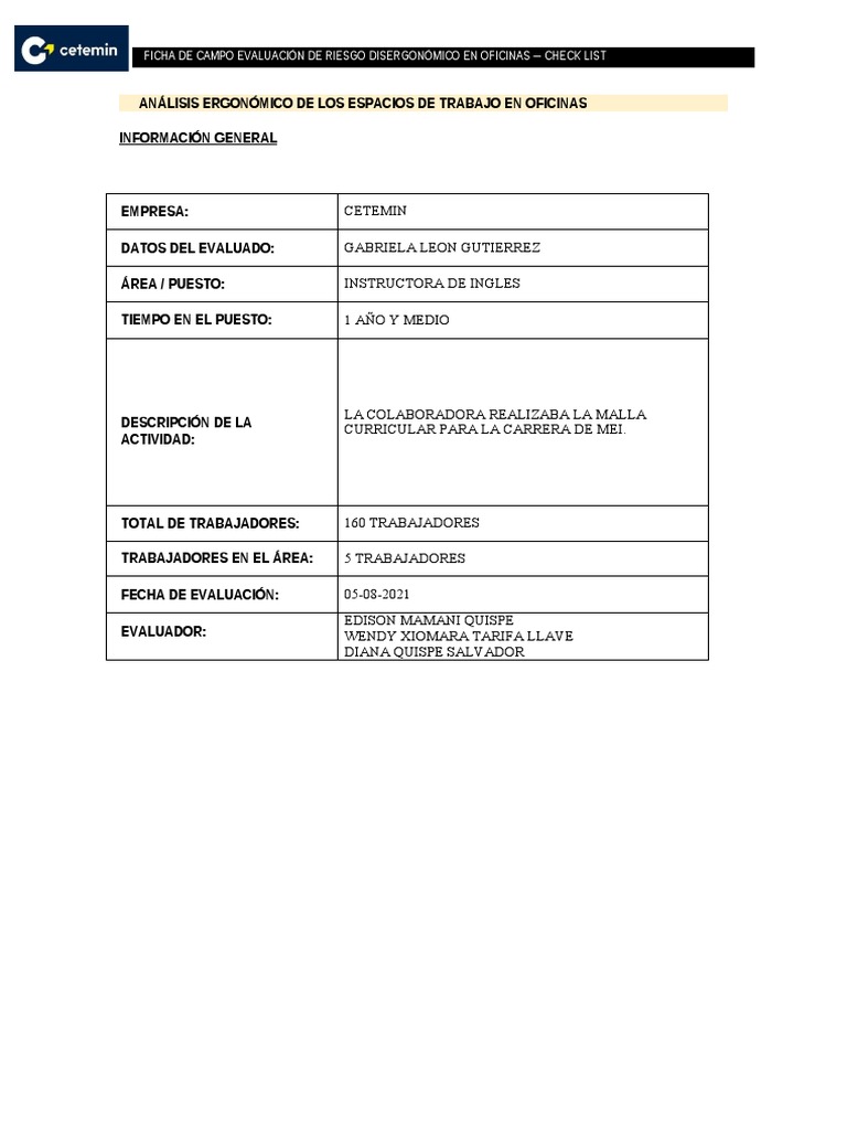 Ficha Check List Oficina Trabajo Final | PDF | Encendiendo