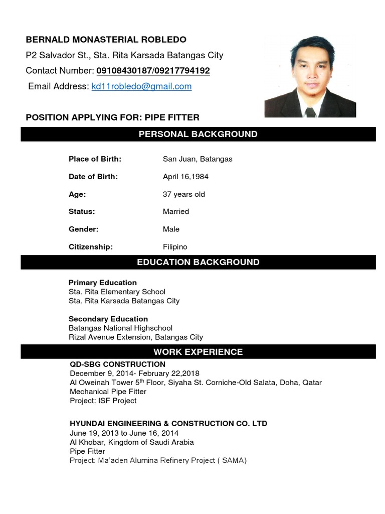 Pipe Fitter Job Application | PDF | Pipe (Fluid Conveyance ...