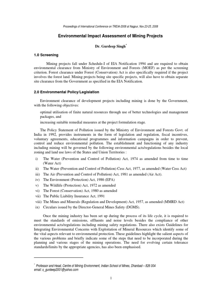 EIA of Mining Projects: Key Insights | PDF | Mining | Environmental ...